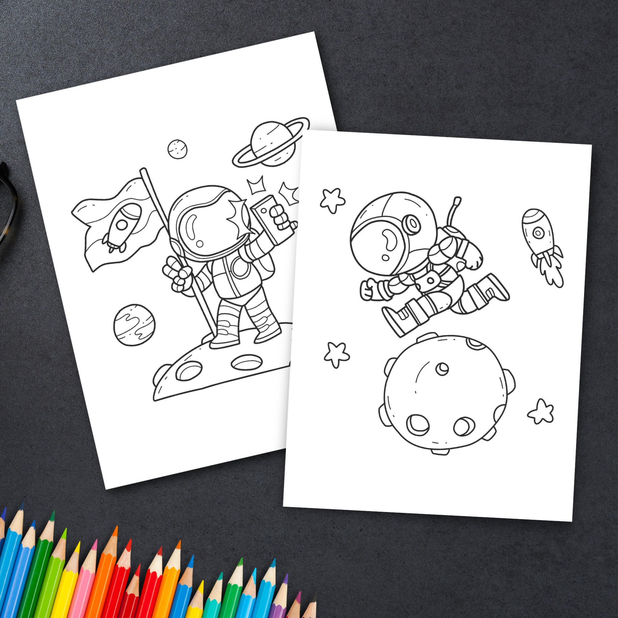 Space Coloring Book With Rockets, Planets & Astronauts for Kids | Cute ...