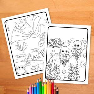 Cute Sea Animals and Creatures Coloring Book for Kids | Cute 60 Digital ...