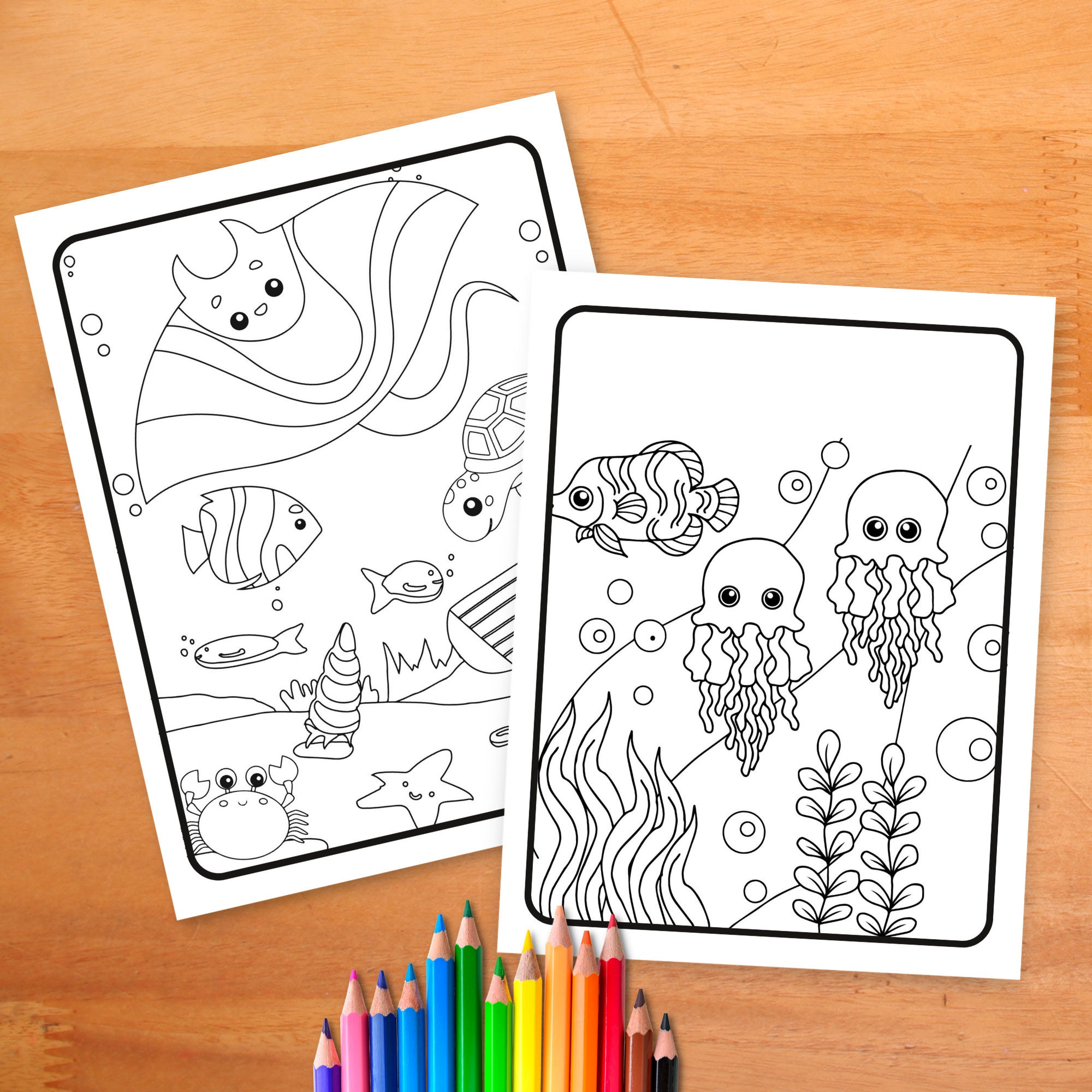 Cute Sea Animals and Creatures Coloring Book for Kids Cute 60 Digital ...