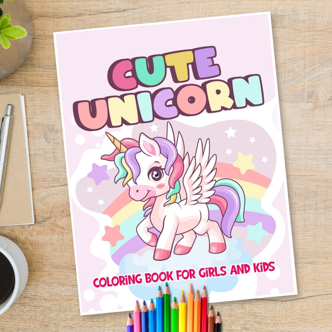 Cute Unicorn Coloring Book for Girls and Kids | Cute 60 Digital ...