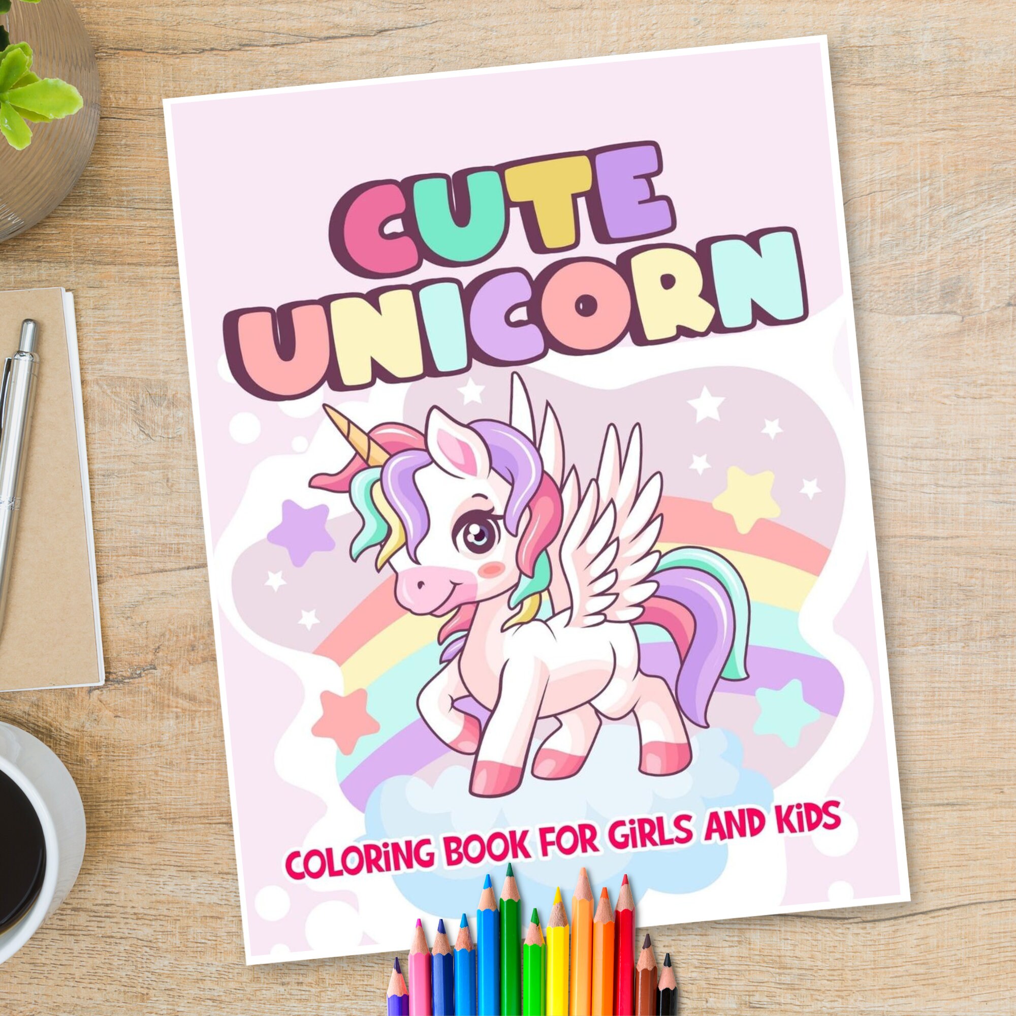 Cute Unicorn Coloring Book for Girls and Kids Cute 60 Digital Coloring ...