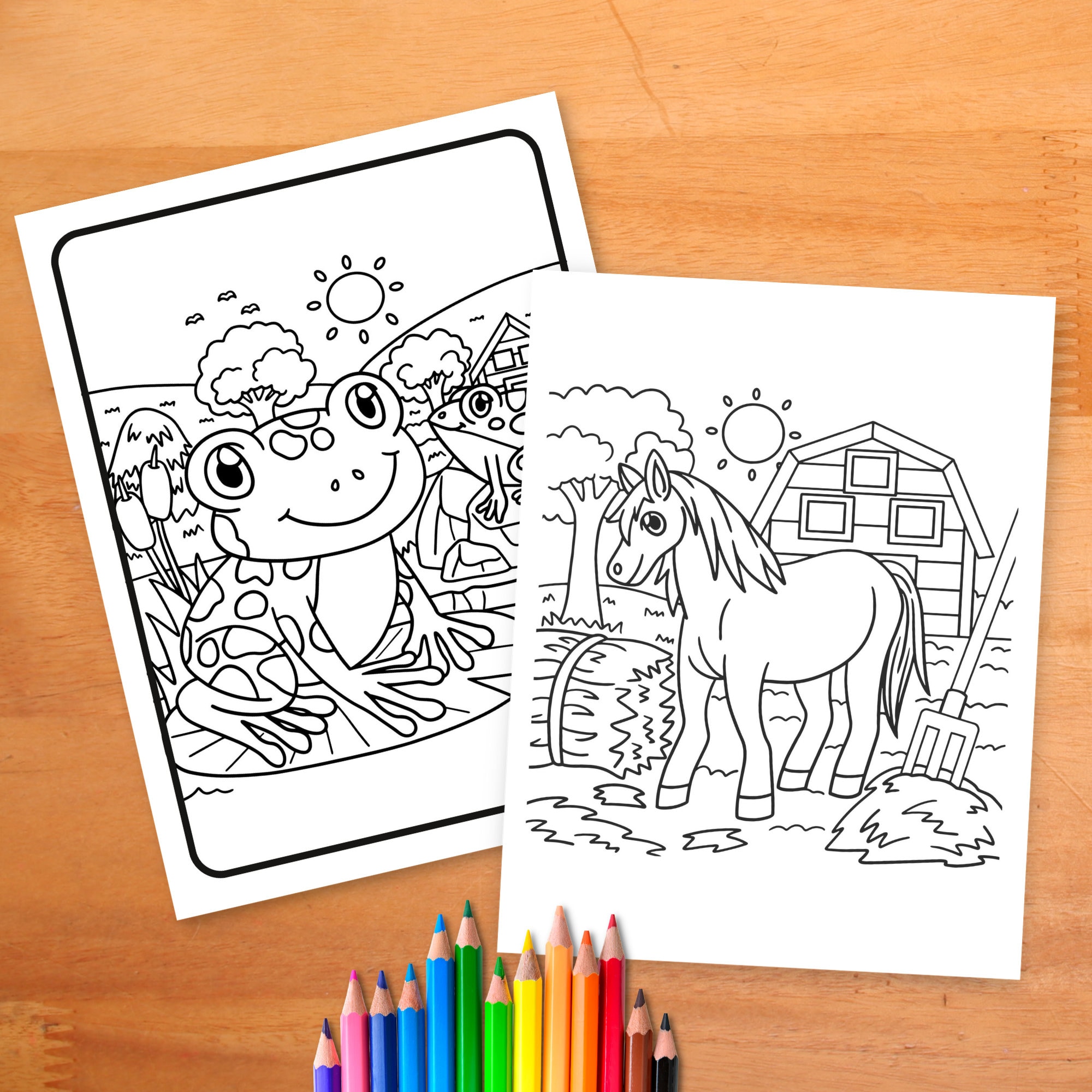Happy Farm World Coloring Book for Kids | Cute 60 Digital Coloring ...