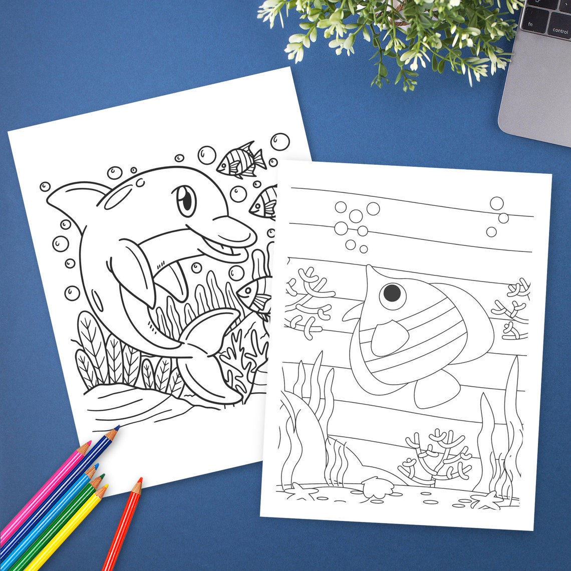 Marine Life and Aquatic Animals Coloring Book for Adults Cute 60 ...