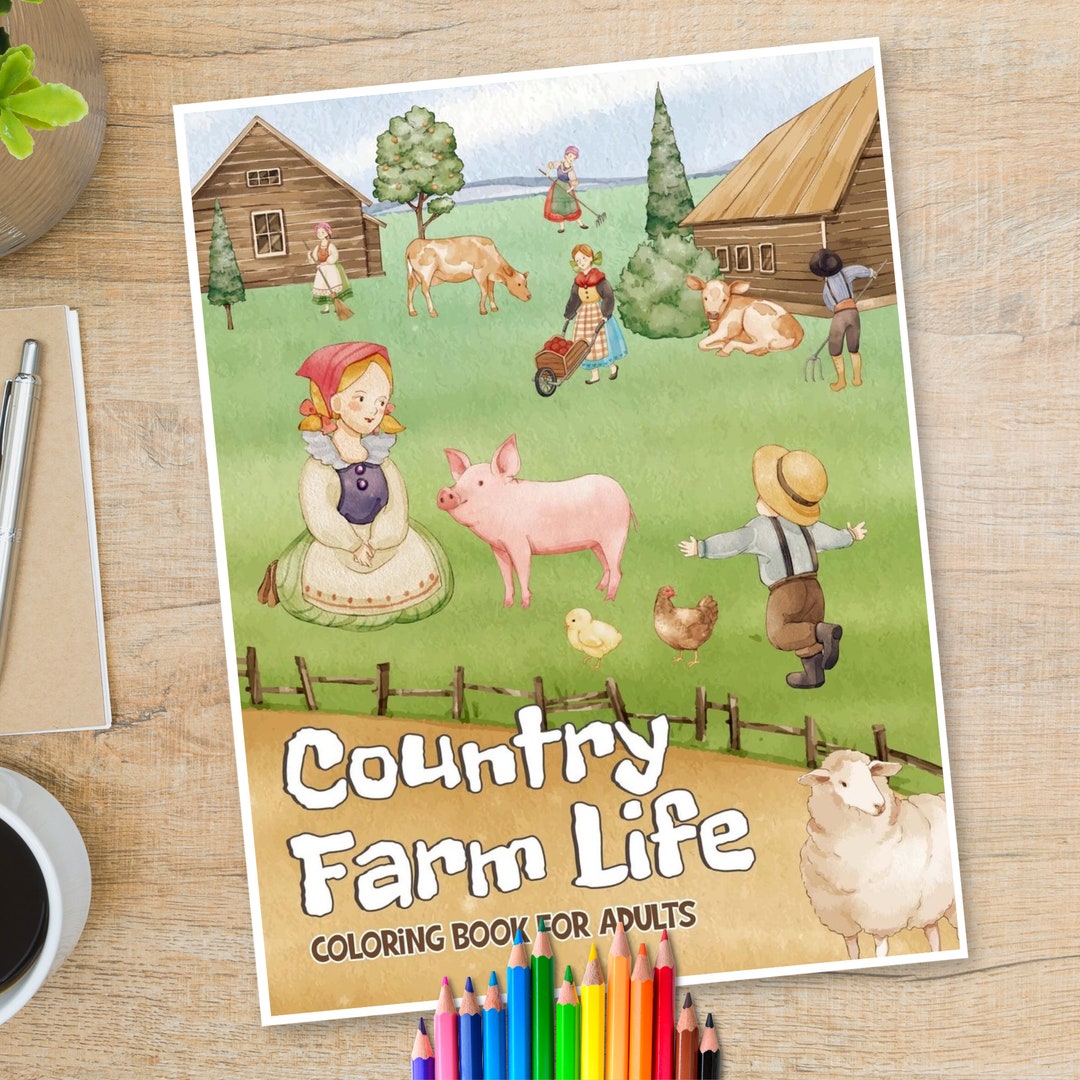 Country Farm Life Coloring Book for Adults | Cute 60 Digital Coloring ...
