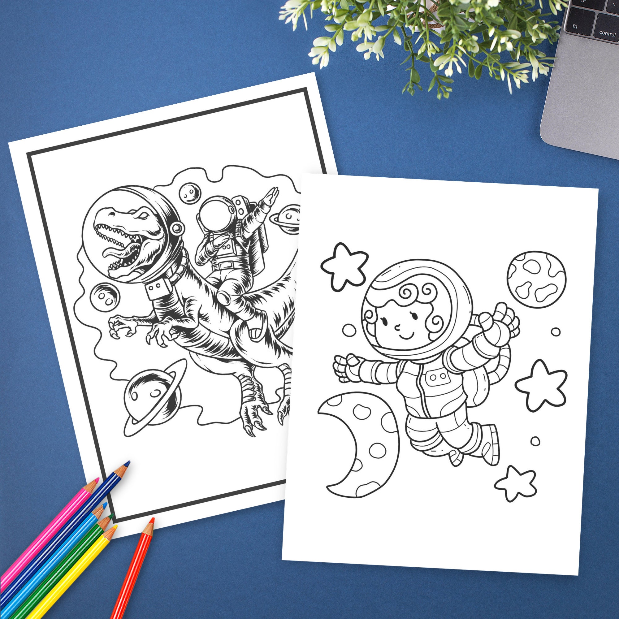 Space Coloring Book With Rockets, Planets & Astronauts for Kids | Cute ...