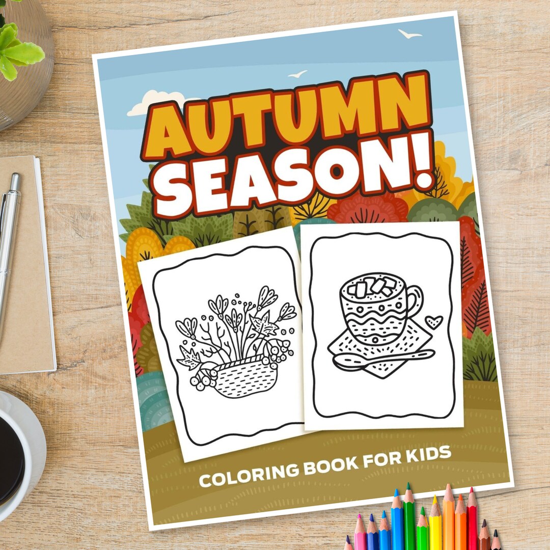 Autumn Season Coloring Book for Kids | Cute 60 Digital Coloring Pages ...