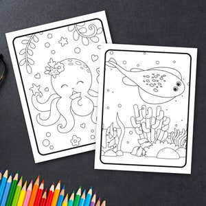 Cute Sea Animals and Creatures Coloring Book for Kids | Cute 60 Digital ...