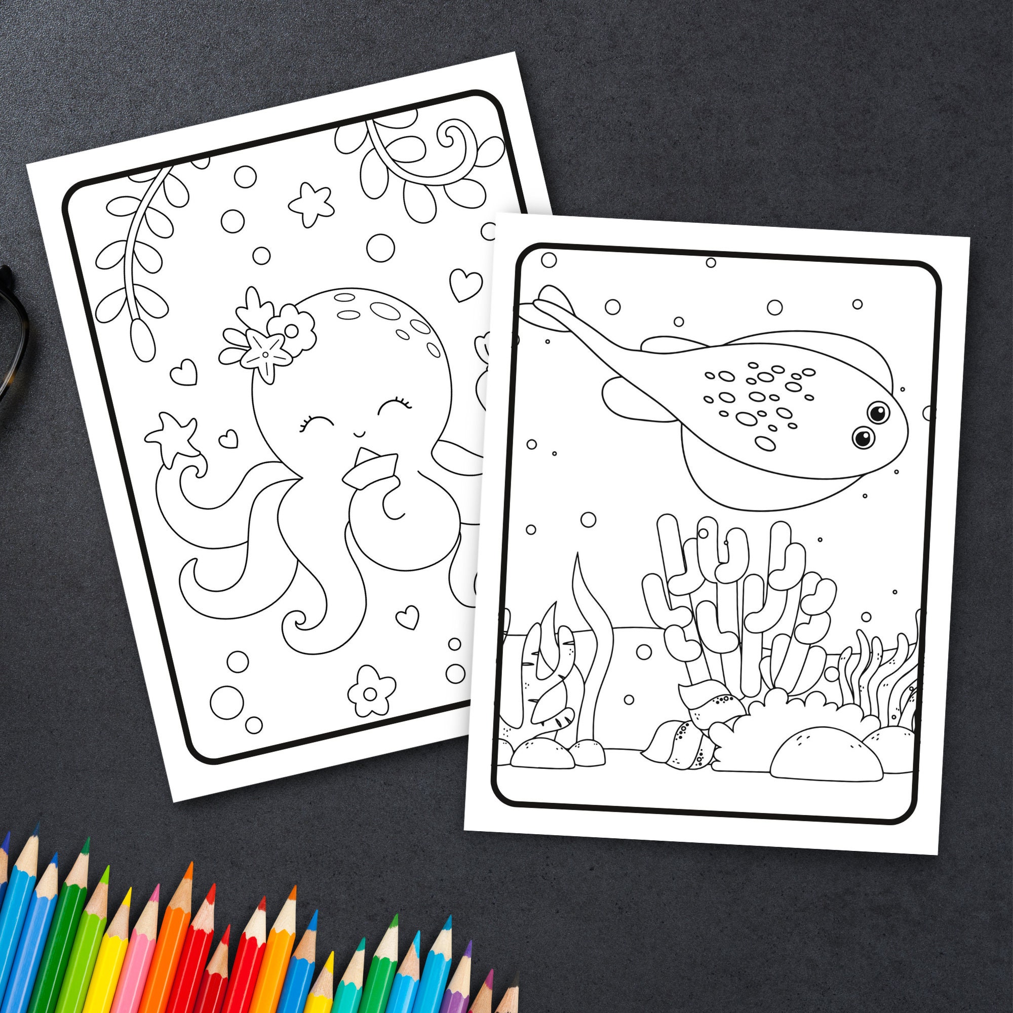Cute Sea Animals and Creatures Coloring Book for Kids Cute 60 Digital ...