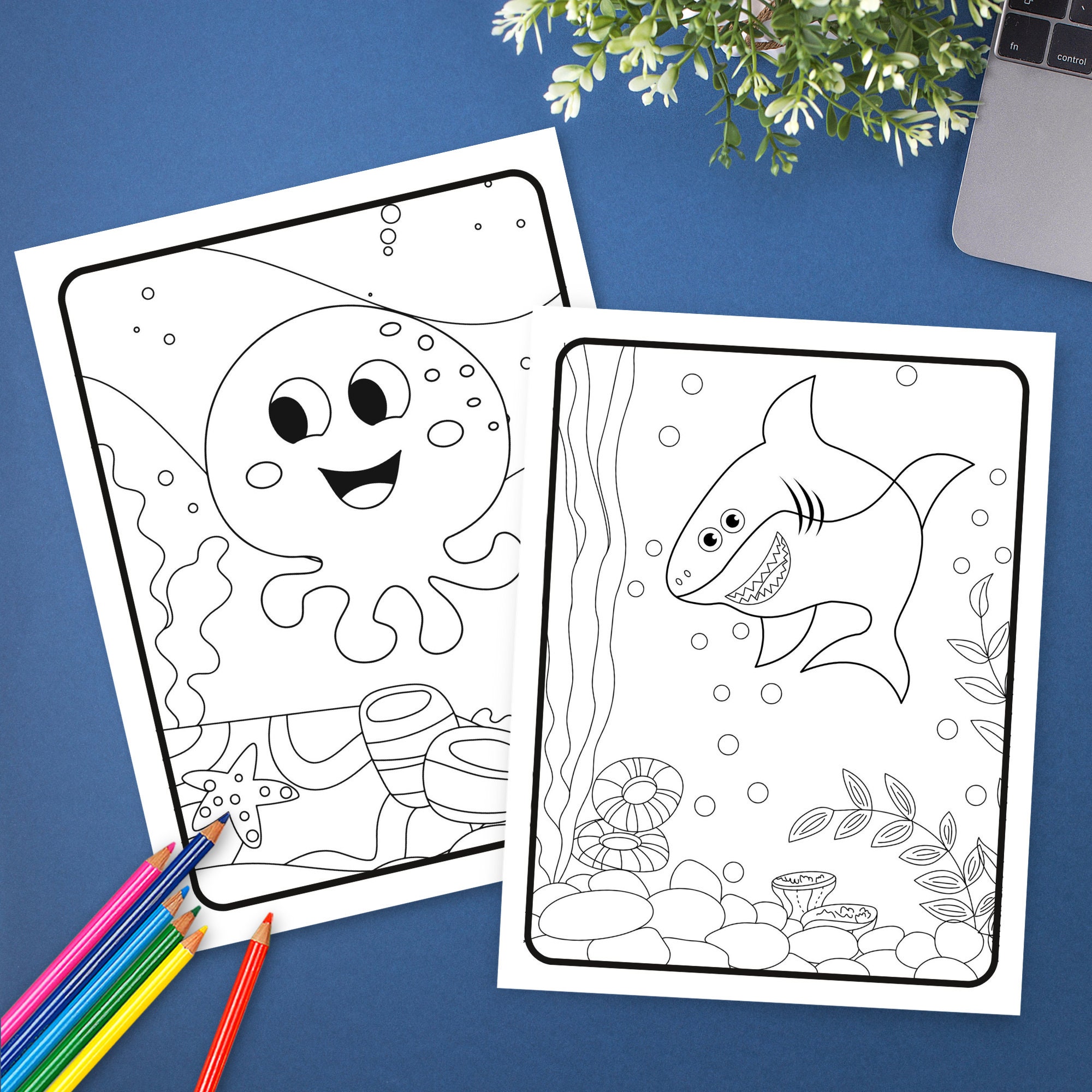 Cute Sea Animals and Creatures Coloring Book for Kids Cute 60 Digital ...