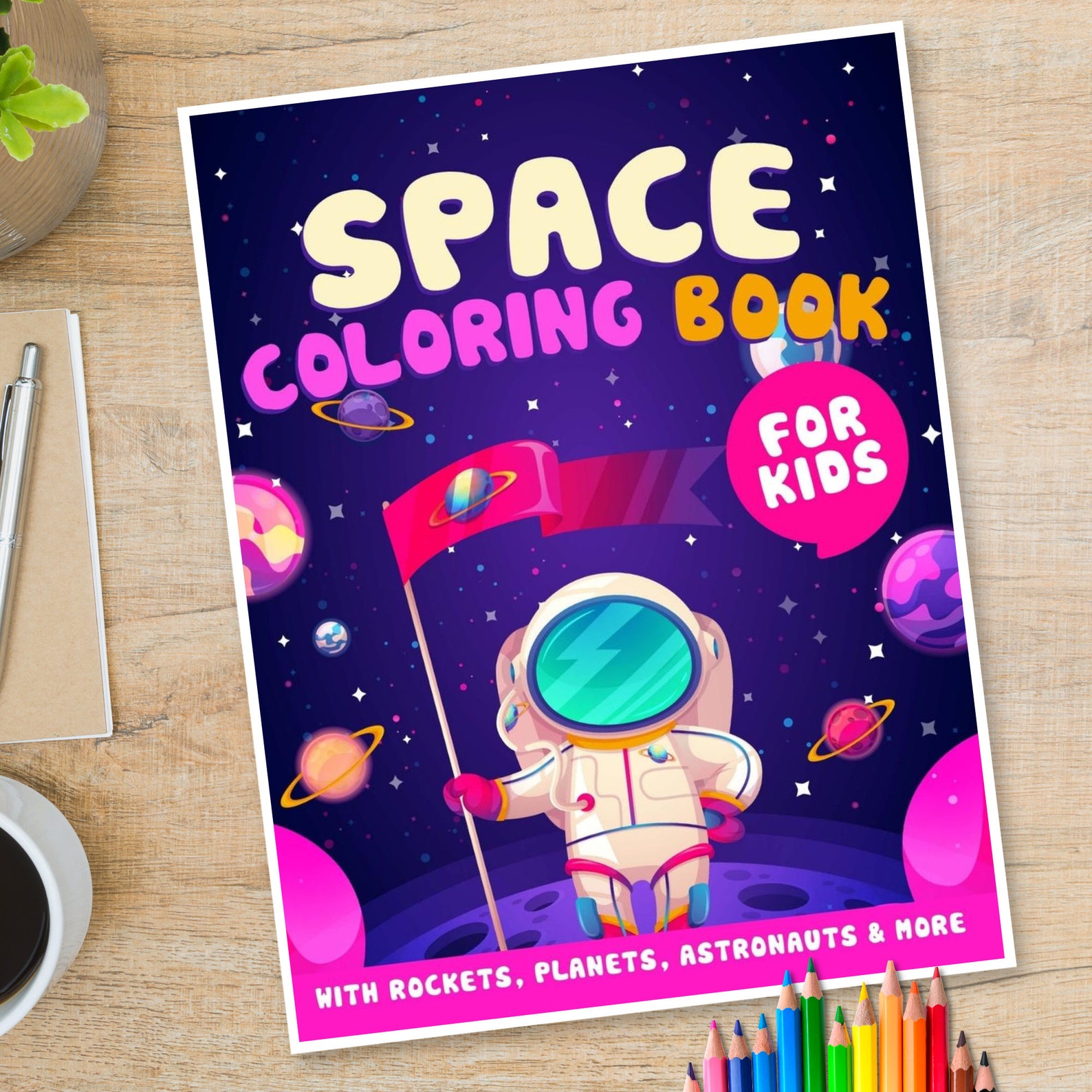 Space Coloring Book With Rockets, Planets & Astronauts for Kids | Cute ...