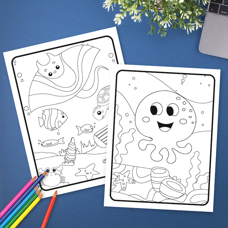 Ocean and Sea Life Coloring Book for Kids | Cute 60 Digital Coloring ...