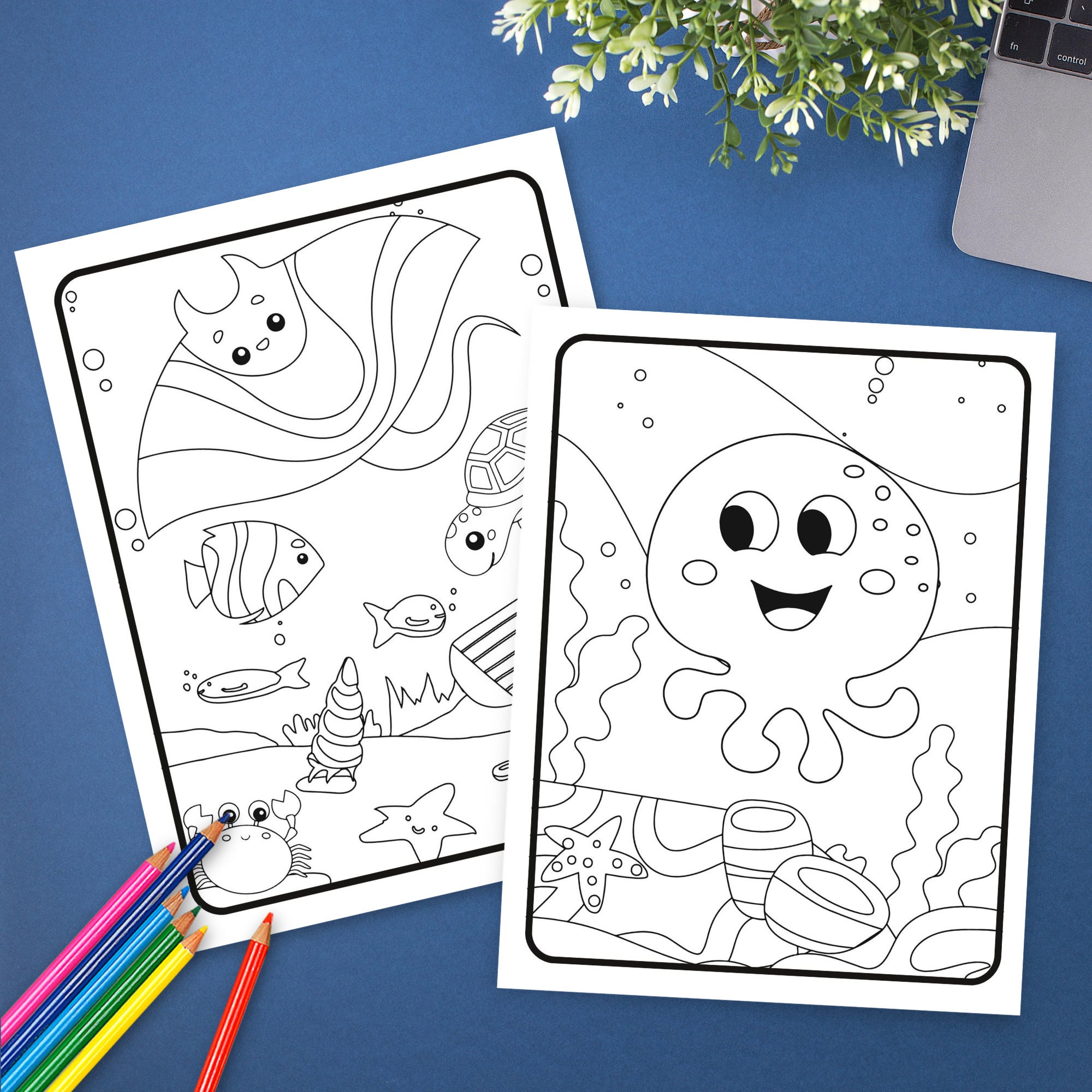 Ocean and Sea Life Coloring Book for Kids | Cute 60 Digital Coloring ...