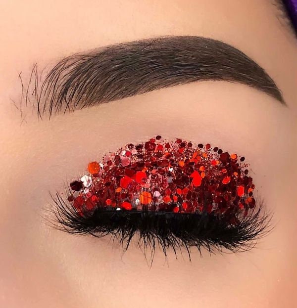 Red Glitter Eye Makeup