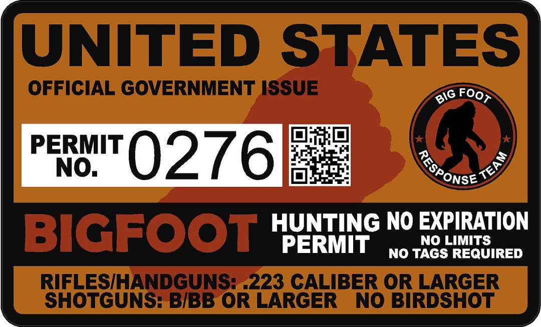 United States US Bigfoot Hunting Permit Sticker Self Adhesive Vinyl Usa ...