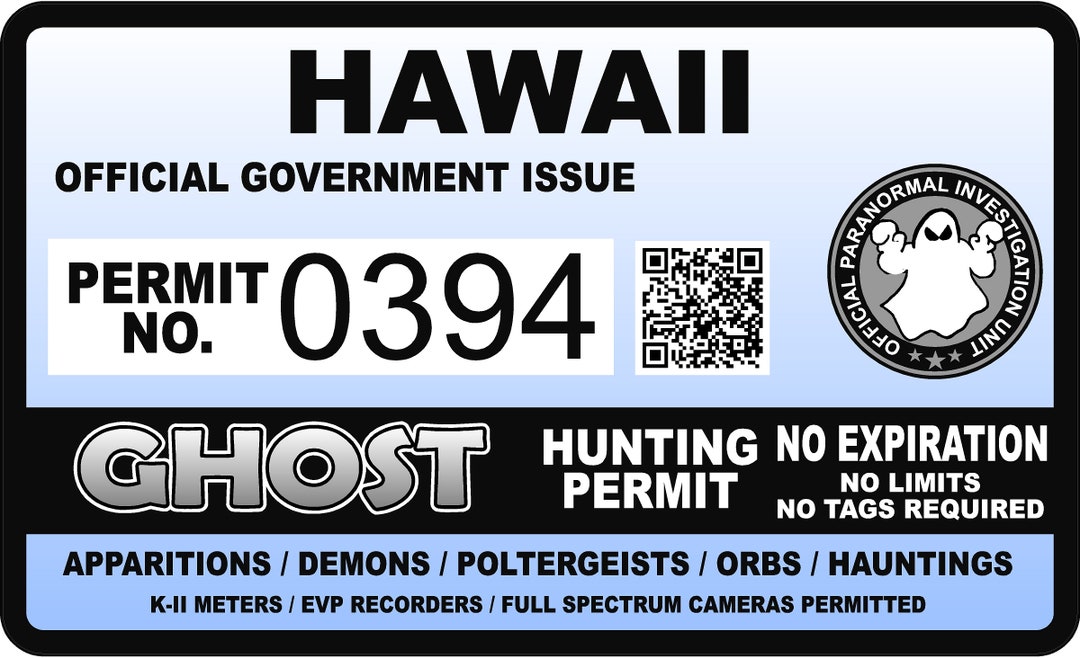 Hawaii HI Ghost Hunting Hunter Permit Sticker Self Adhesive Vinyl Usa ...