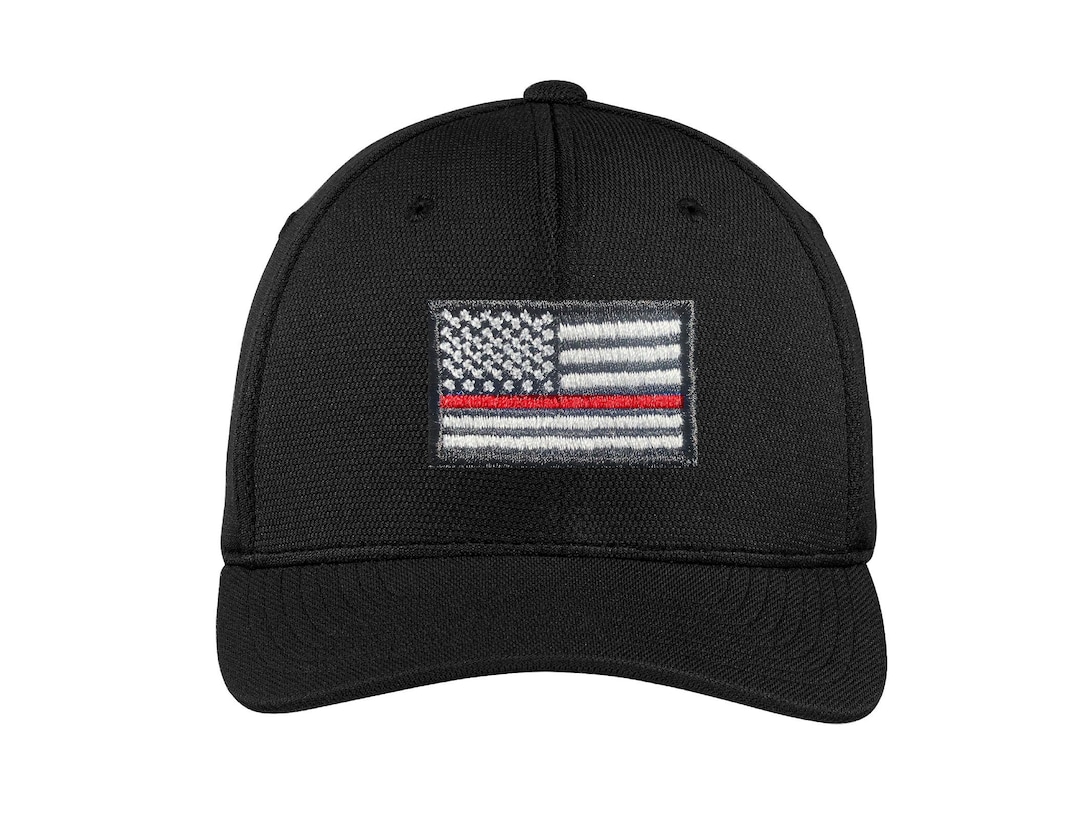 Thin Red Line American Flag Flex Fit Distressed Baseball Cap Ponytail ...