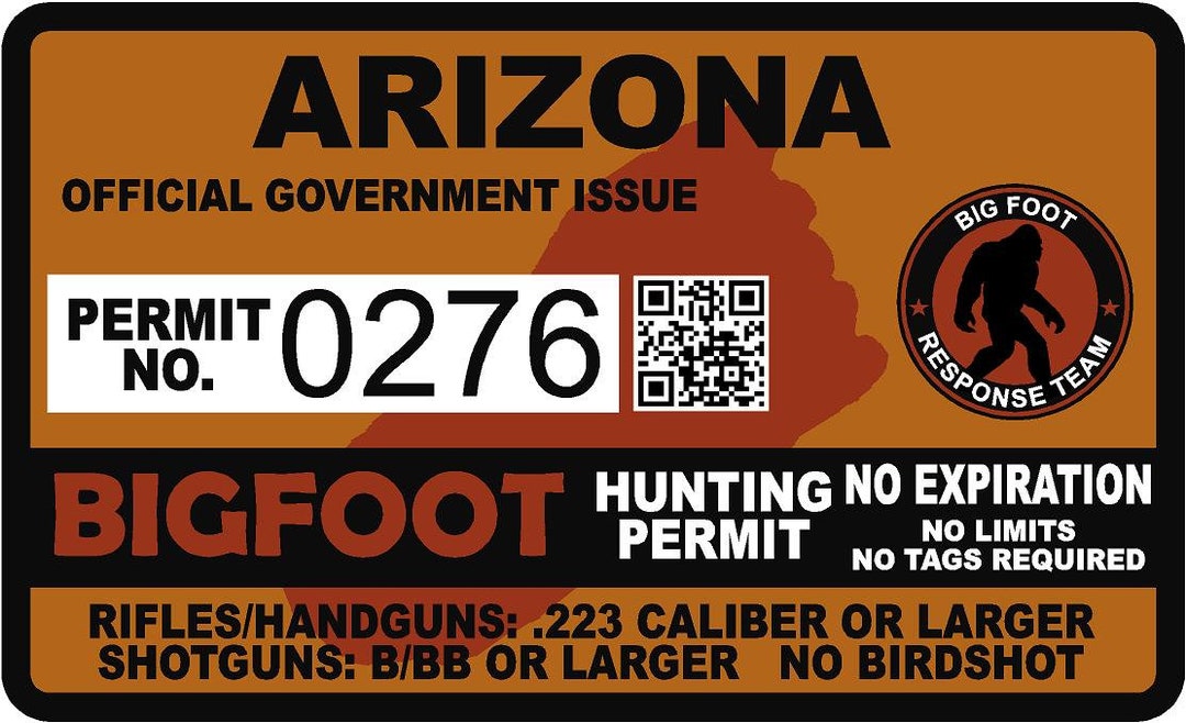 Arizona AZ Bigfoot Hunting Permit Sticker Self Adhesive Vinyl Usa ...