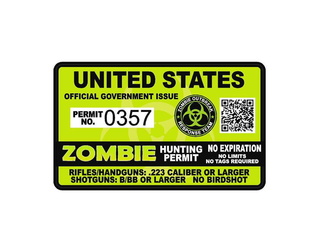 United States Zombie Hunting Permit Sticker Self Adhesive Vinyl Usa ...