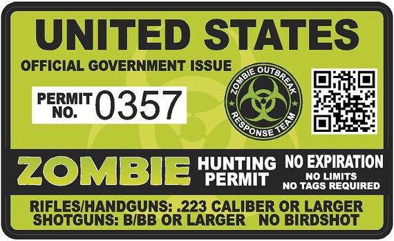 United States Zombie Hunting Permit Sticker Self Adhesive - Etsy