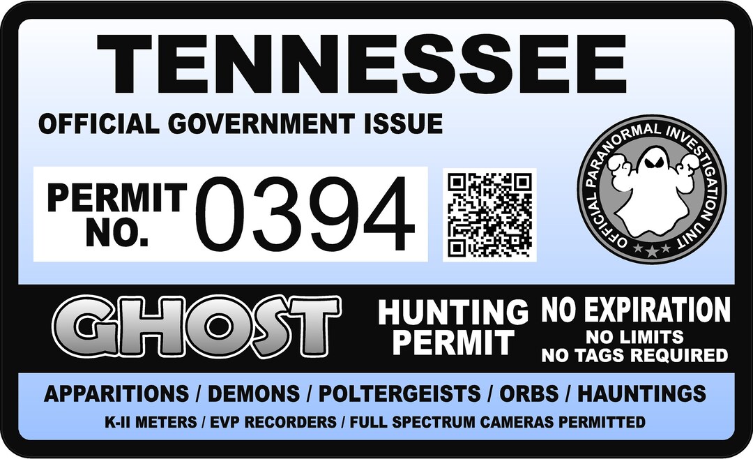Tennessee TN Ghost Hunting Hunter Permit Sticker Self Adhesive Vinyl ...