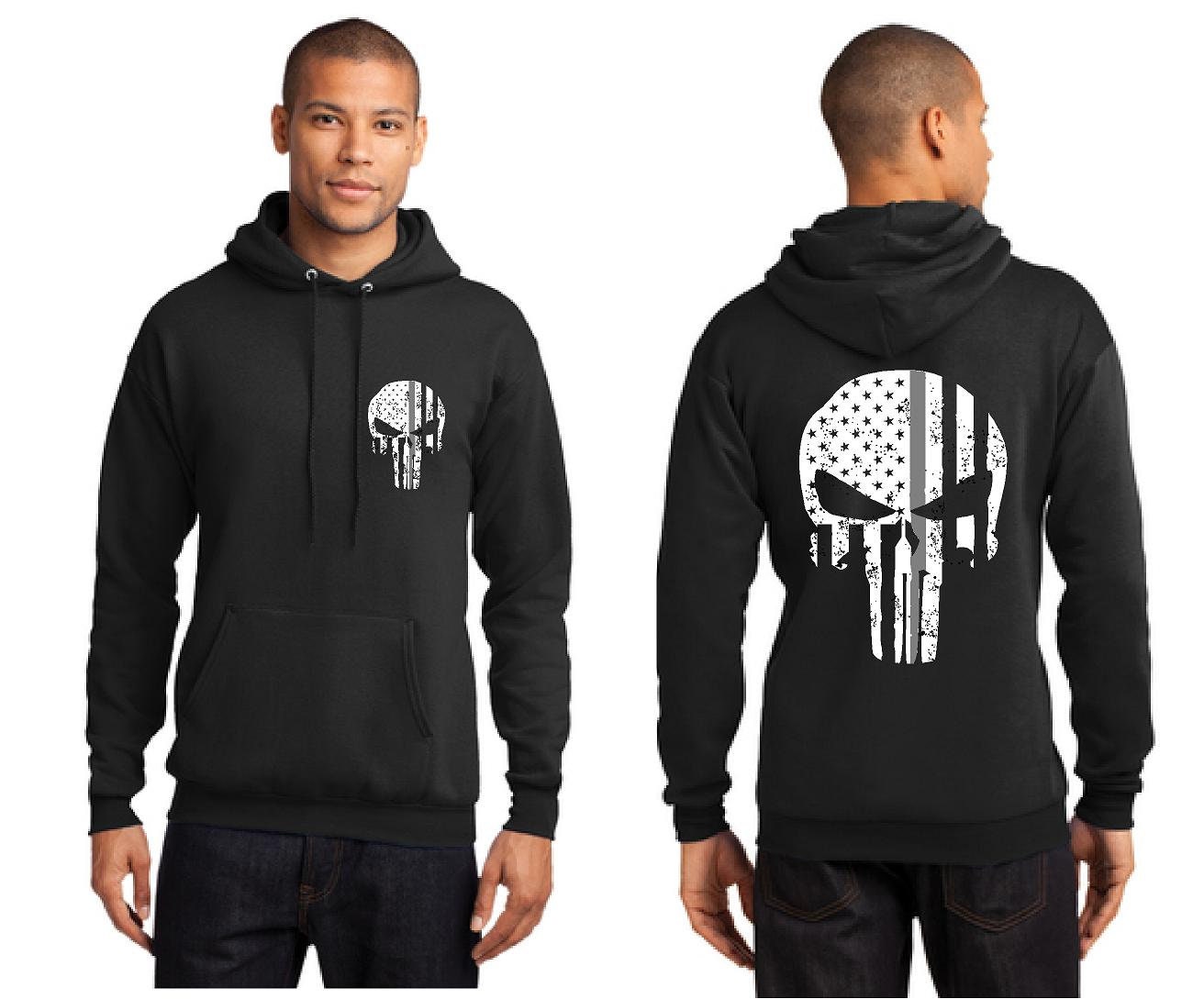 Thin Silver Line Punisher Skull With Tattered American Flag Corrections ...