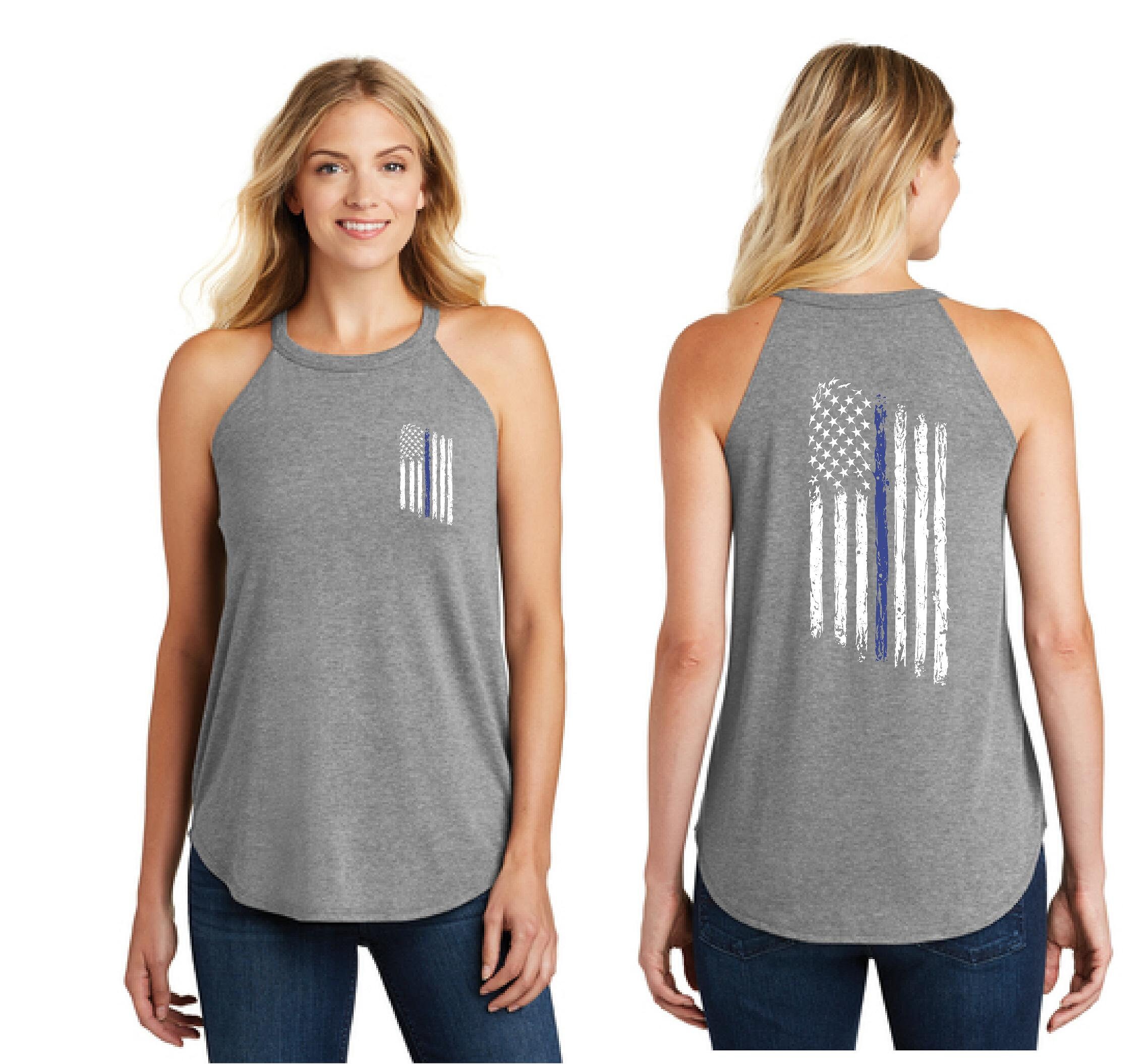 Women's Tattered Thin Blue Line American Flag Police Law Enforcement ...