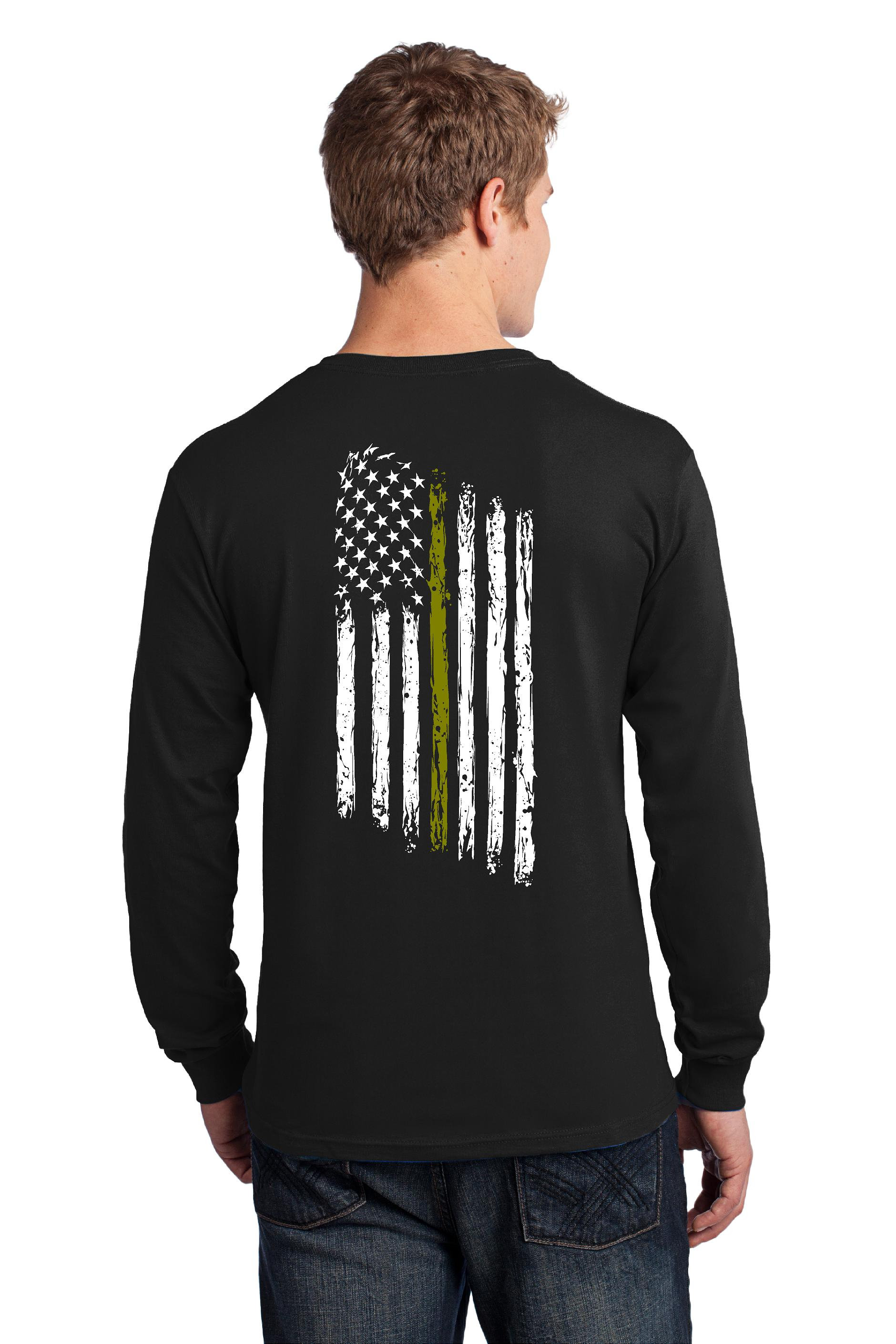 Thin GOLD Line Tattered American Flag Dispatcher Long Sleeve Shirt ...