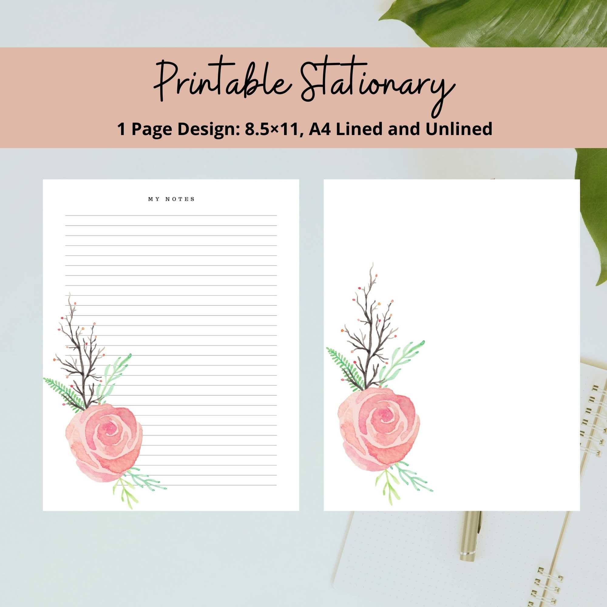 Pink Floral Writing Paper, Printable Memo Sheet, Printable Stationery ...