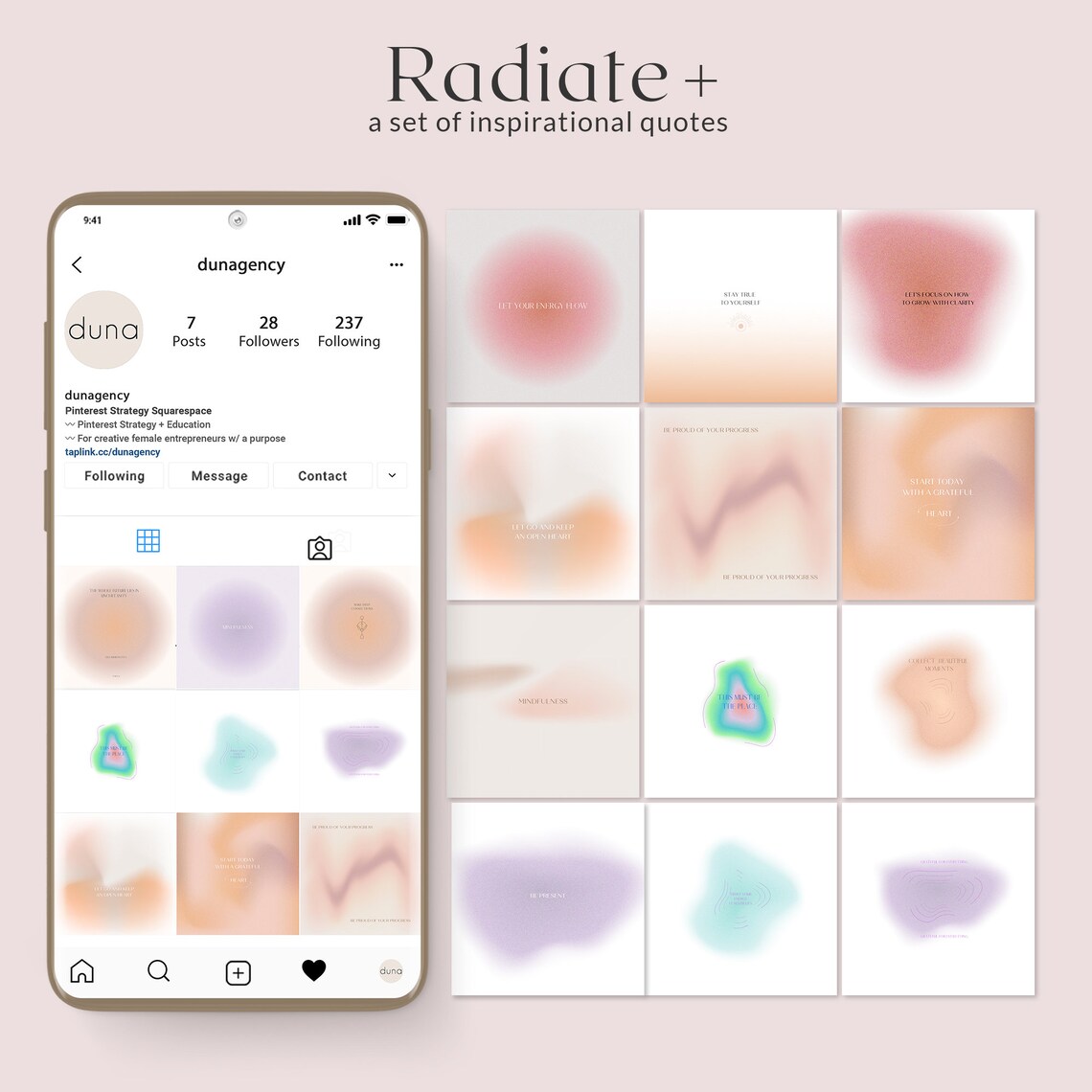 RADIATE + IG Inspirational Quotes, Canva Instagram Templates, Gradients ...