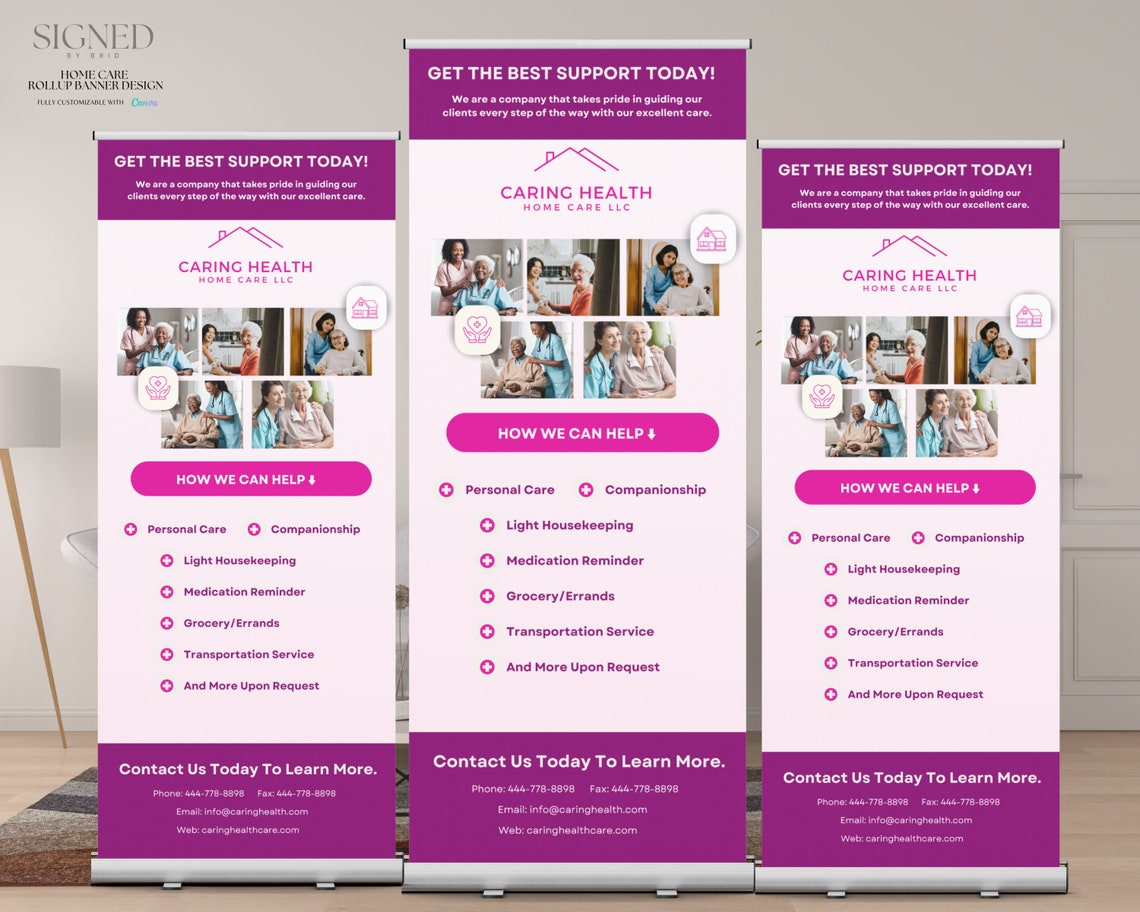 DIY Home Care Retractable Banner Template, Purple Elderly Care Roll up ...