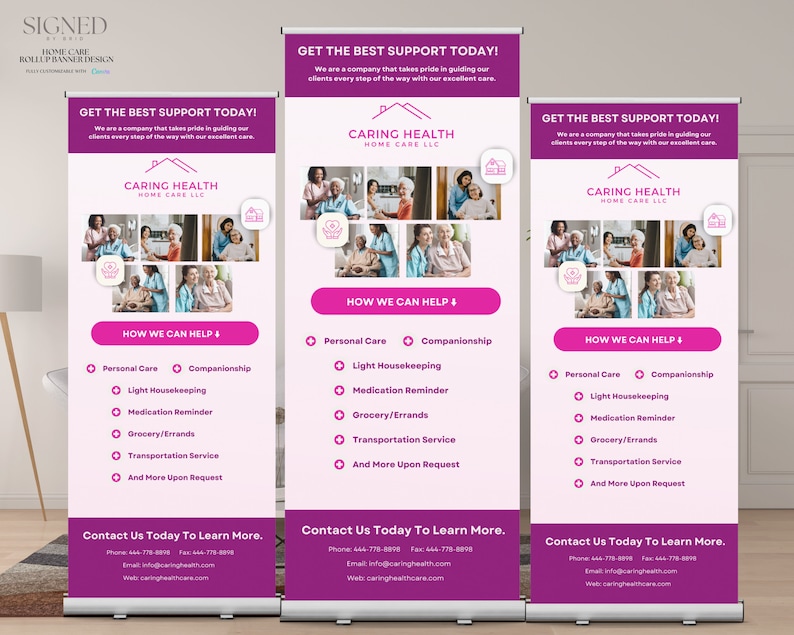 DIY Home Care Retractable Banner Template, Purple Elderly Care Roll up ...