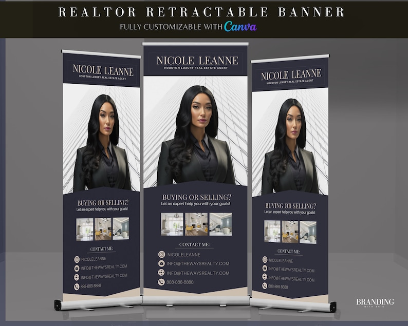 DIY Real Estate Agent Retractable Banner Template, Realtor Roll up ...