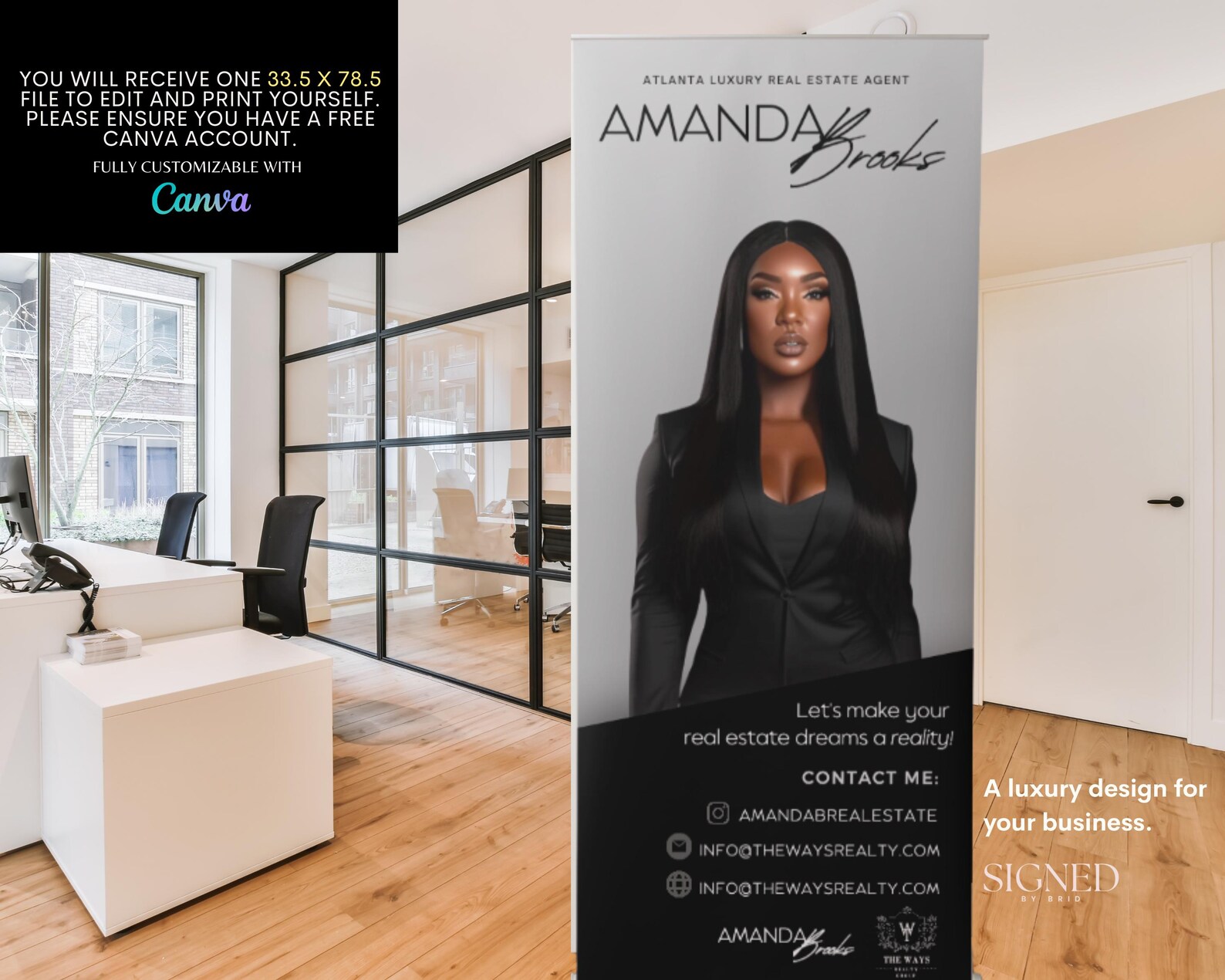 DIY Real Estate Agent Retractable Banner Template, Realtor Roll up ...