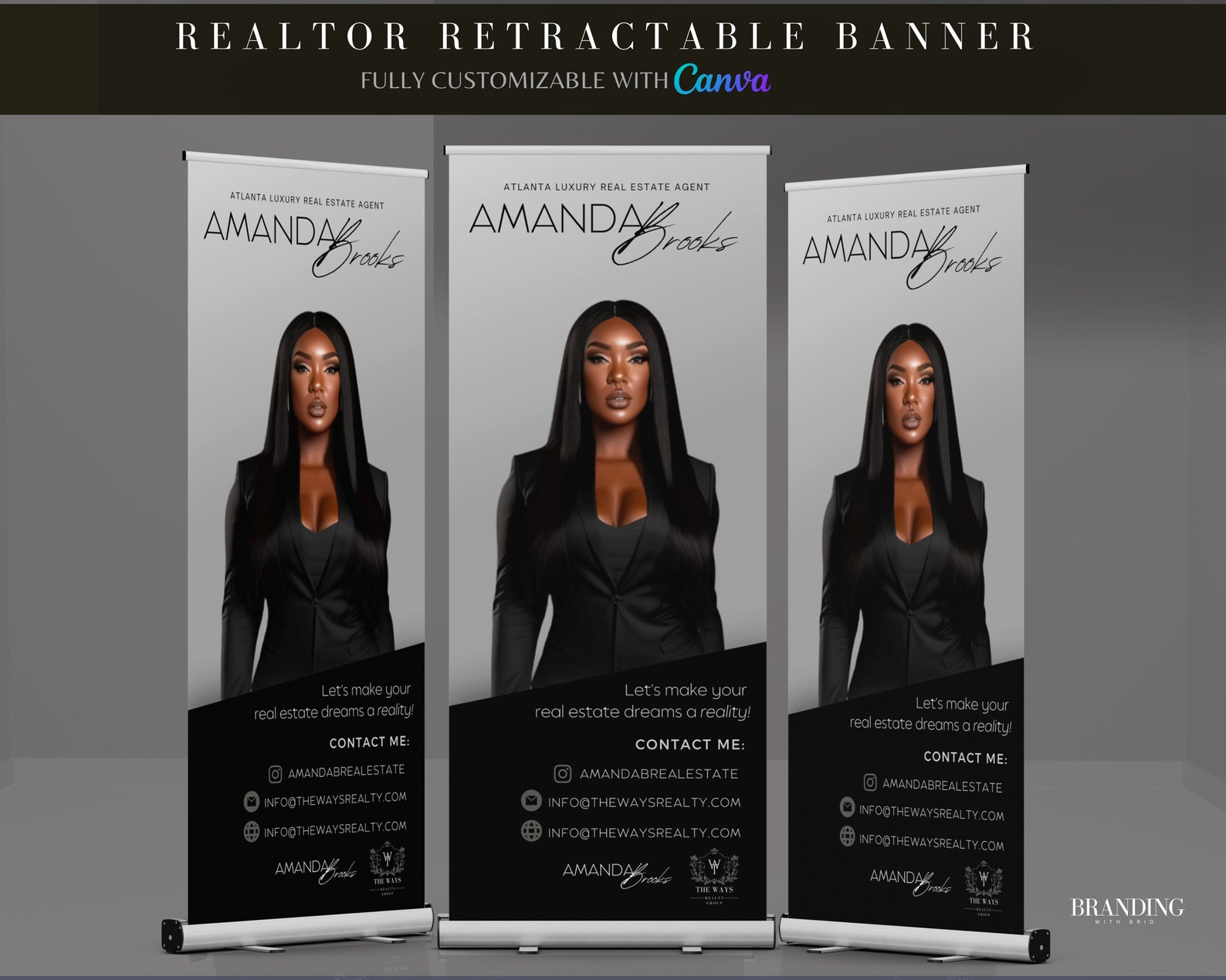 DIY Real Estate Agent Retractable Banner Template, Realtor Roll up ...