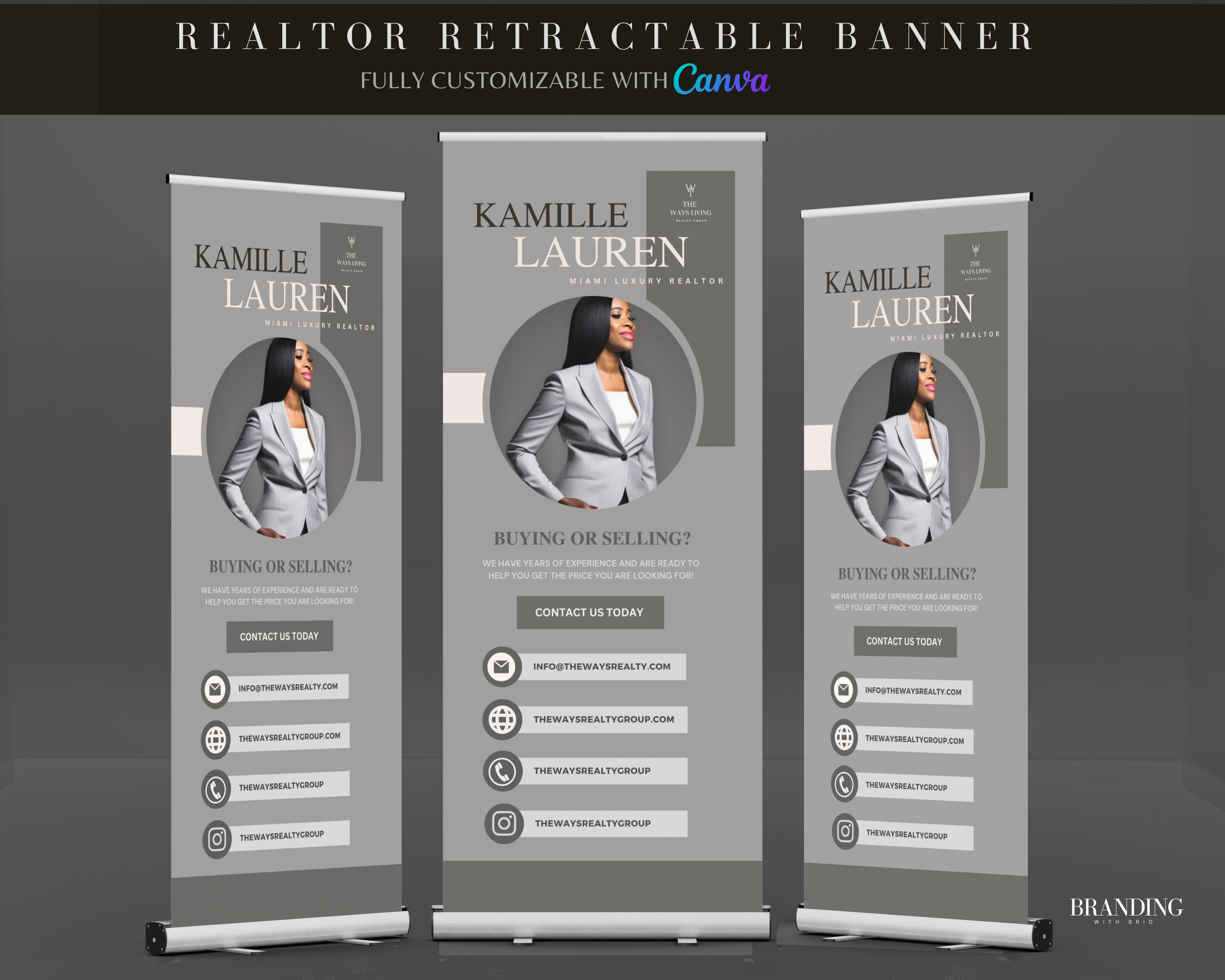 DIY Real Estate Agent Retractable Banner Template, Realtor Roll up ...