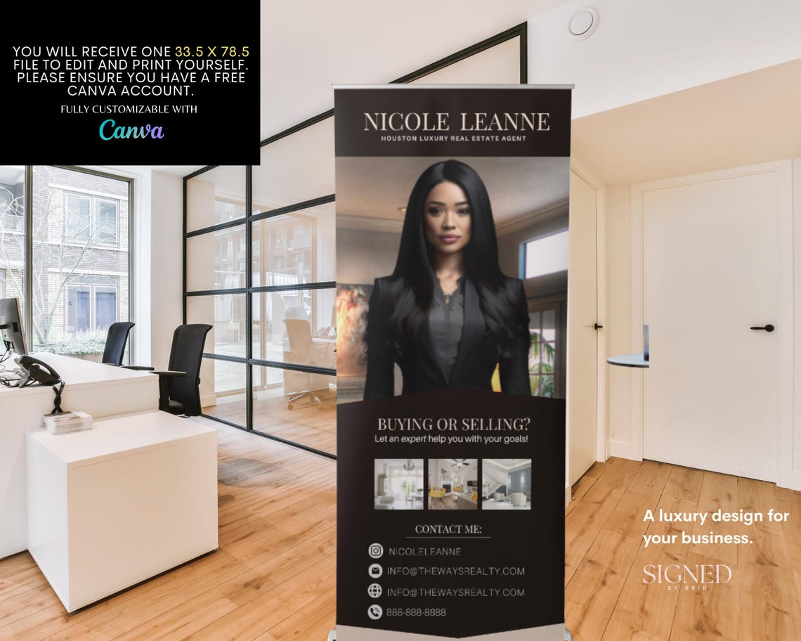 DIY Real Estate Agent Retractable Banner Template, Realtor Roll up ...