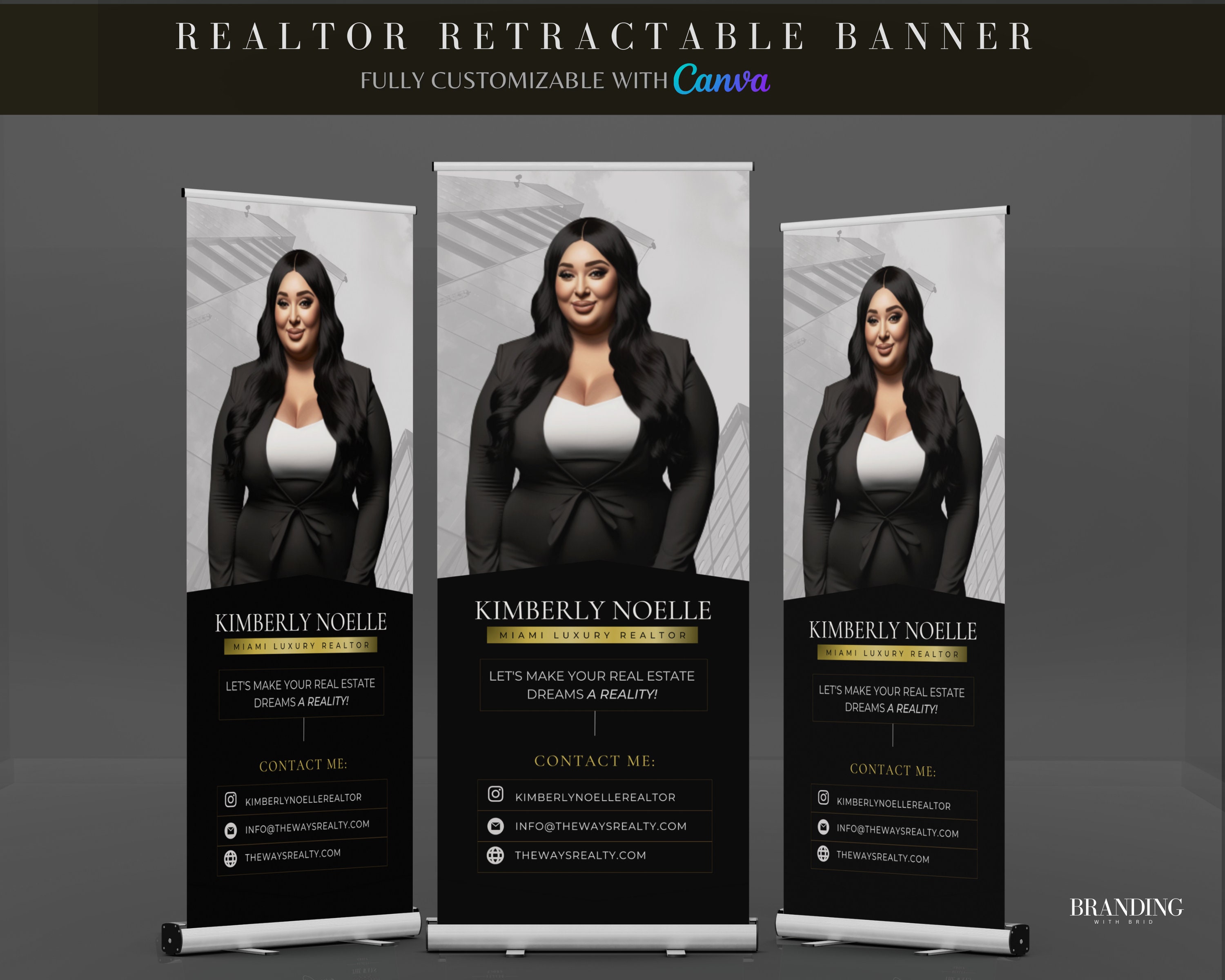 DIY Real Estate Agent Retractable Banner Template, Realtor Roll up ...