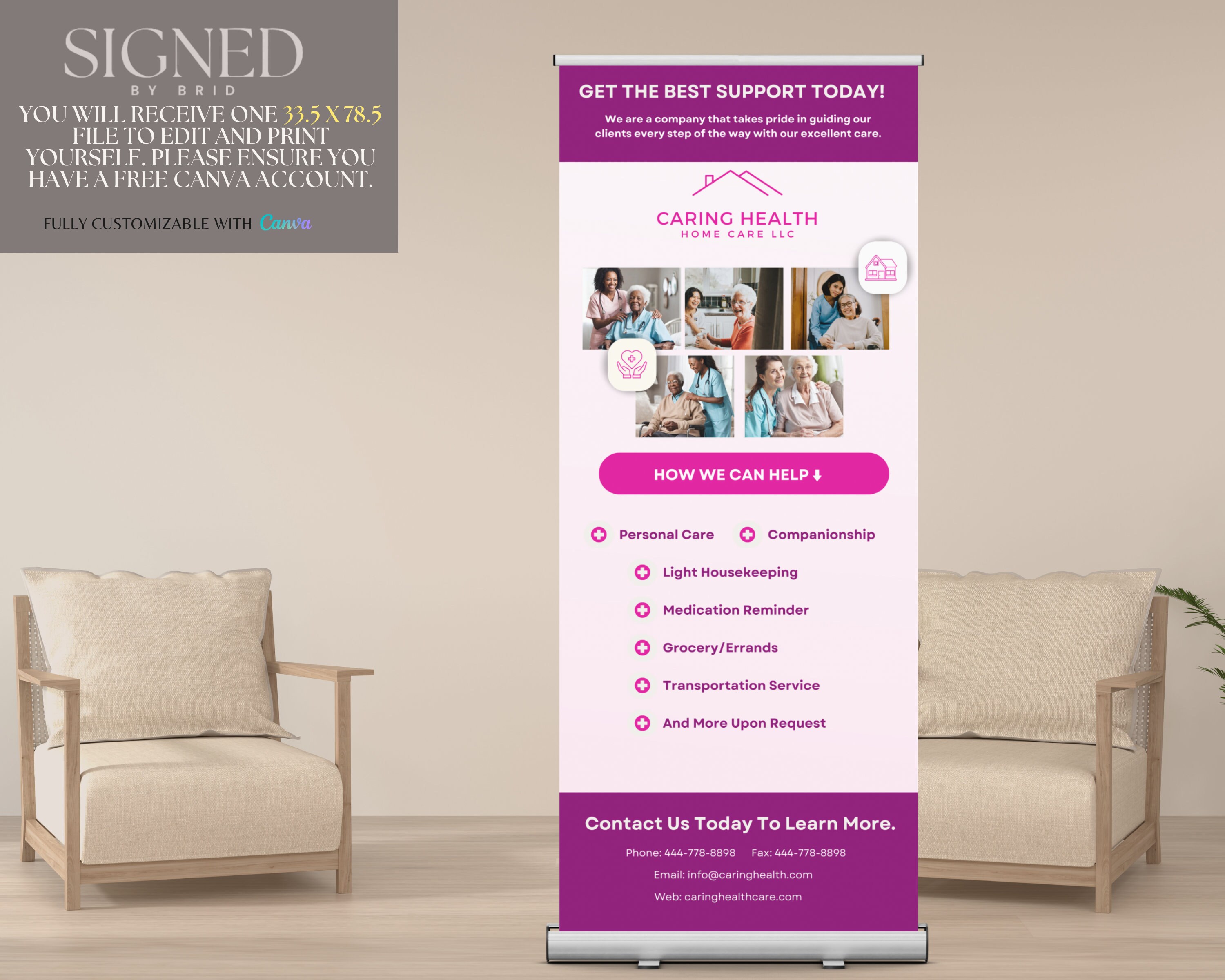 DIY Home Care Retractable Banner Template, Purple Elderly Care Roll up ...