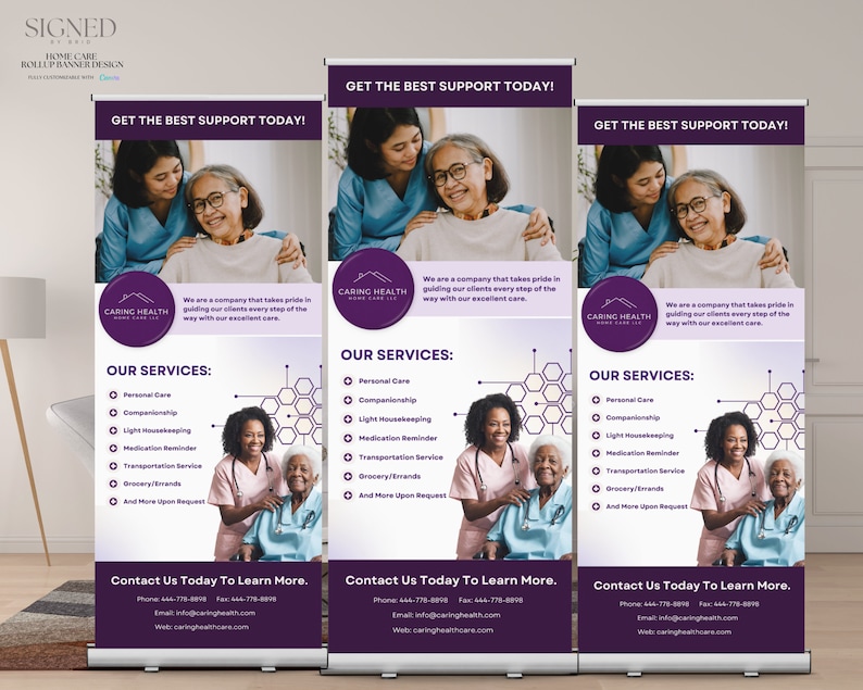 DIY Home Care Retractable Banner Template, Purple Elderly Care Roll up ...
