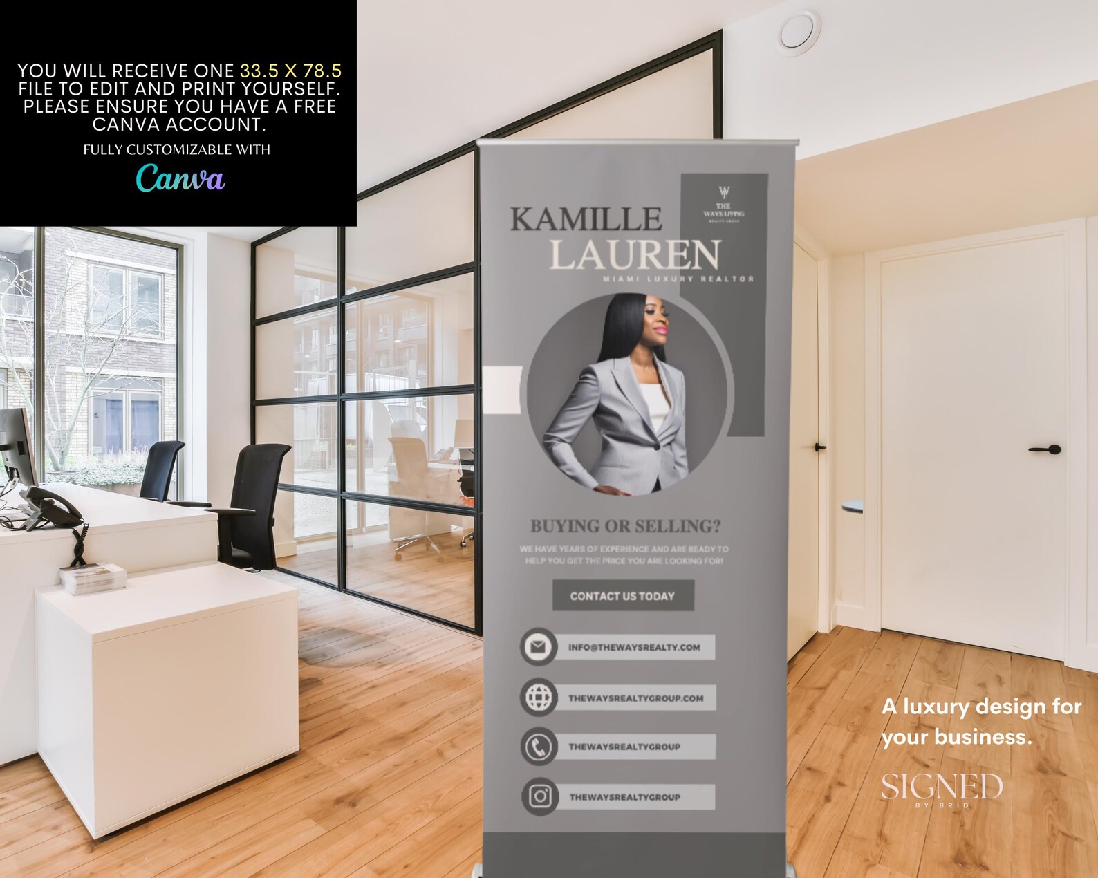 DIY Real Estate Agent Retractable Banner Template, Realtor Roll up ...