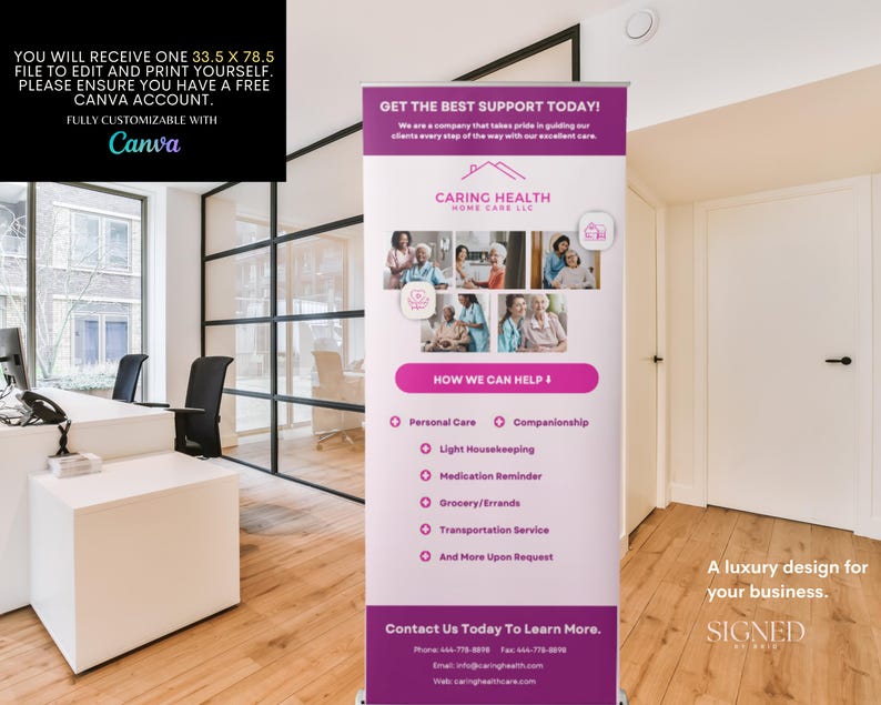DIY Home Care Retractable Banner Template, Purple Elderly Care Roll up ...