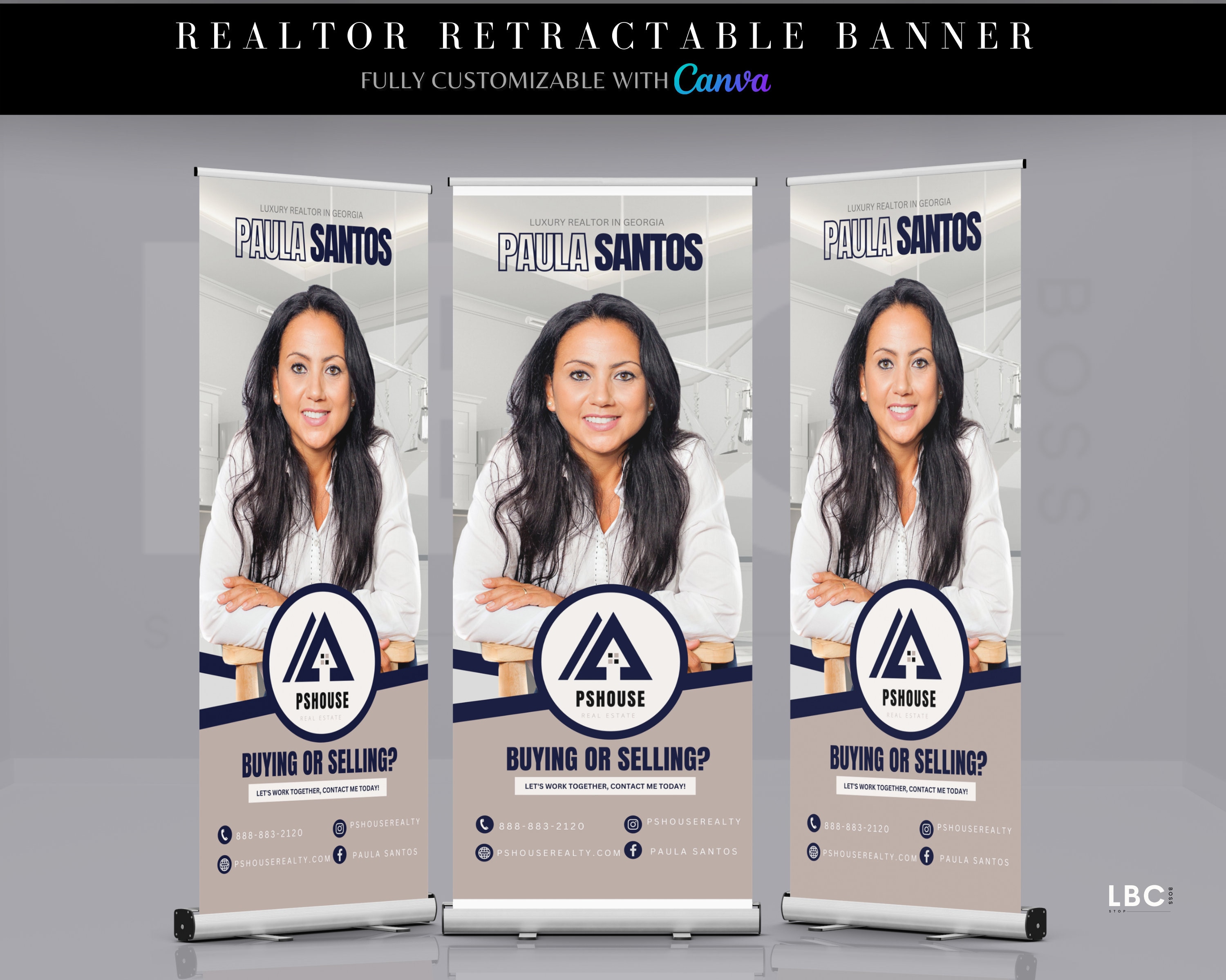 DIY Real Estate Agent Retractable Banner Template, Realtor Roll up ...