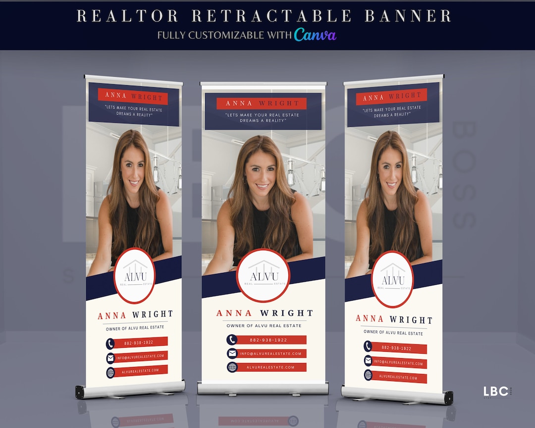 DIY Real Estate Agent Retractable Banner Template, Realtor Roll up ...