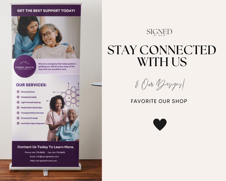 DIY Home Care Retractable Banner Template, Purple Elderly Care Roll up ...