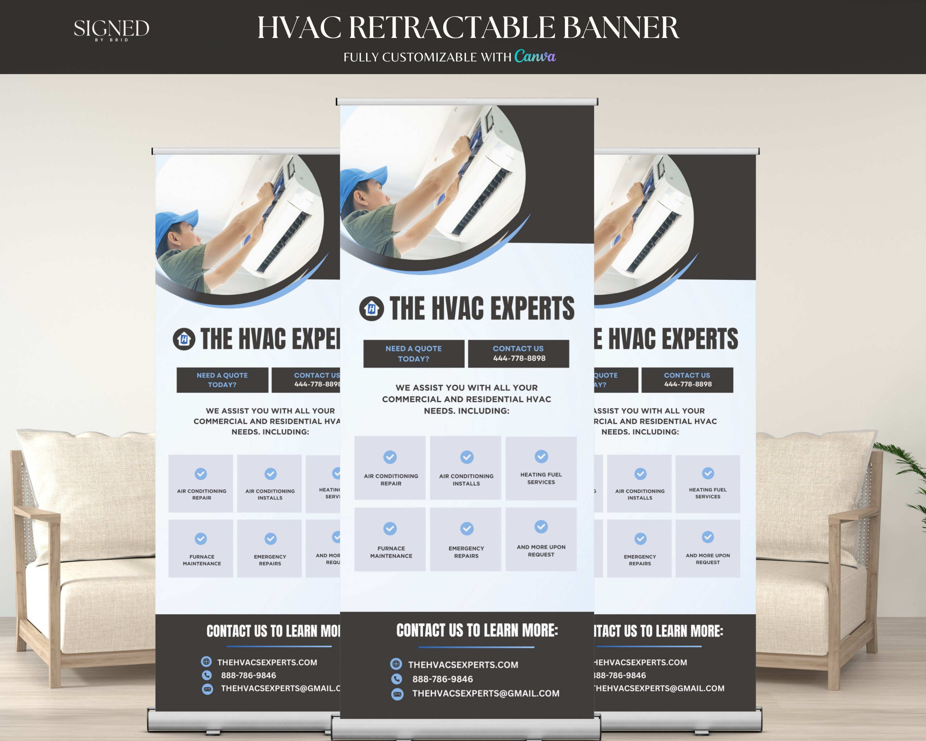 DIY HVAC Retractable Banner Template, Heating Air Ventilation Roll up ...