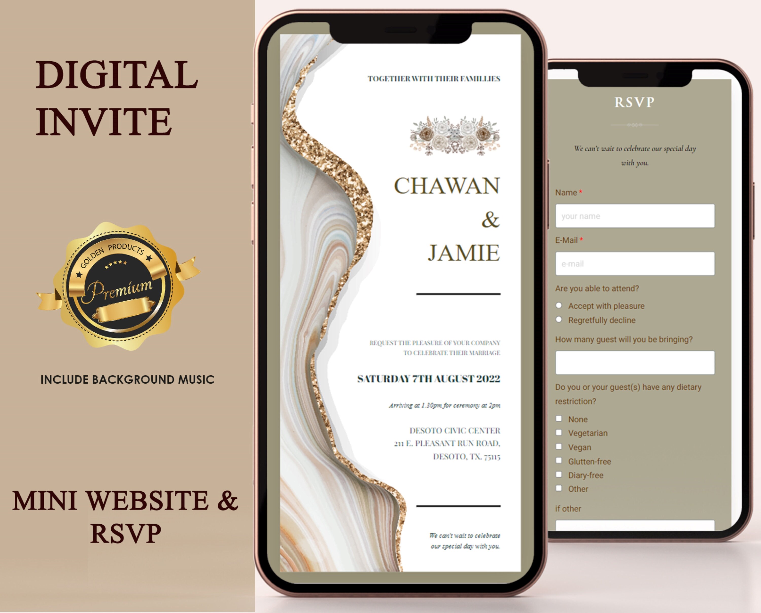 Digital Wedding Invitation & RSVP Mini Wedding Website Brown Floral ...