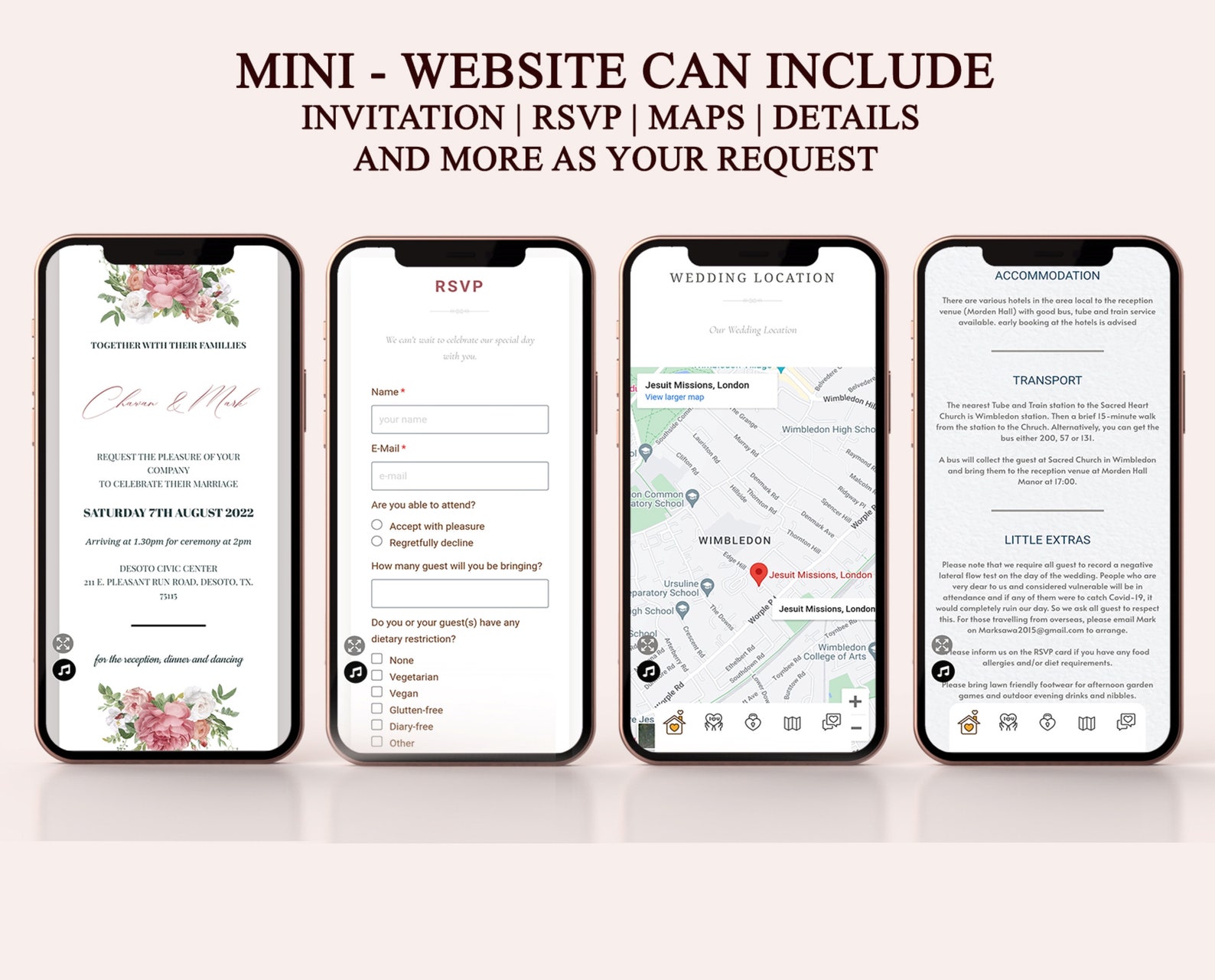 Digital Wedding Invitation & RSVP Mini Wedding Website Red Roses Rustic ...