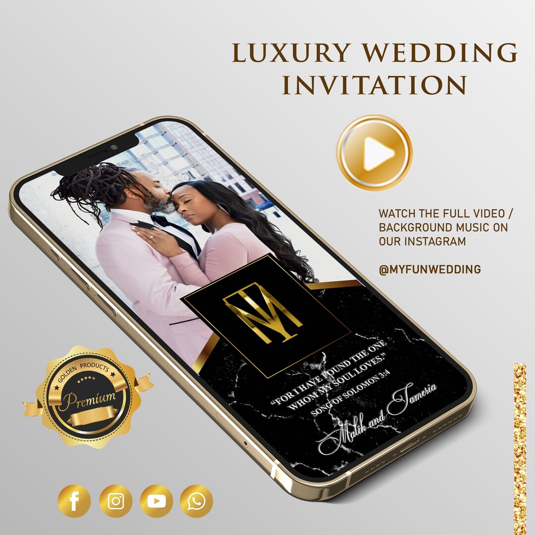 Multi-page Luxury BLACK MAUVE Video Invitation, Save the Date Animated ...