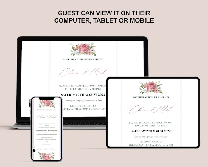 Digital Wedding Invitation & RSVP Mini Wedding Website Brown Floral ...