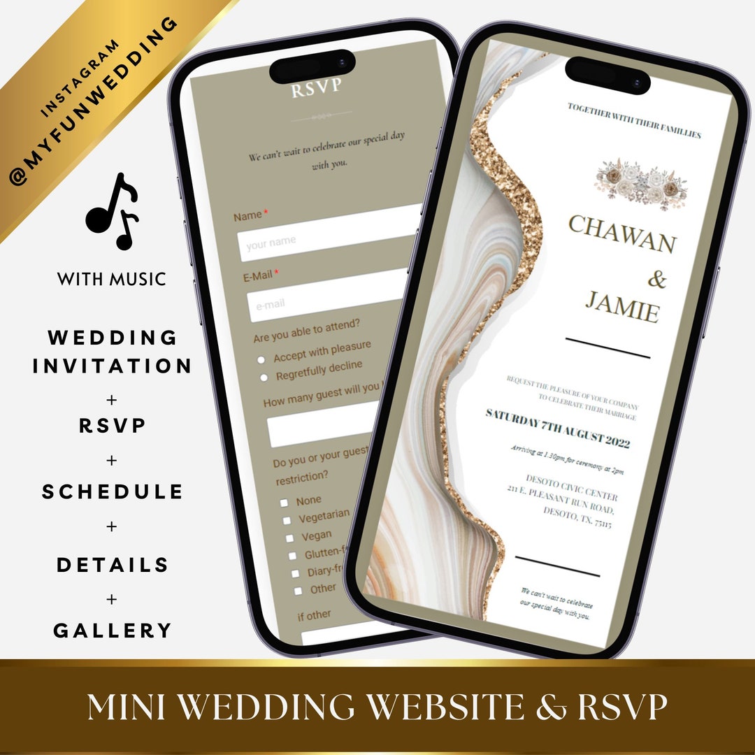 Digital Wedding Invitation & RSVP - Mini Wedding Website - Brown Floral ...